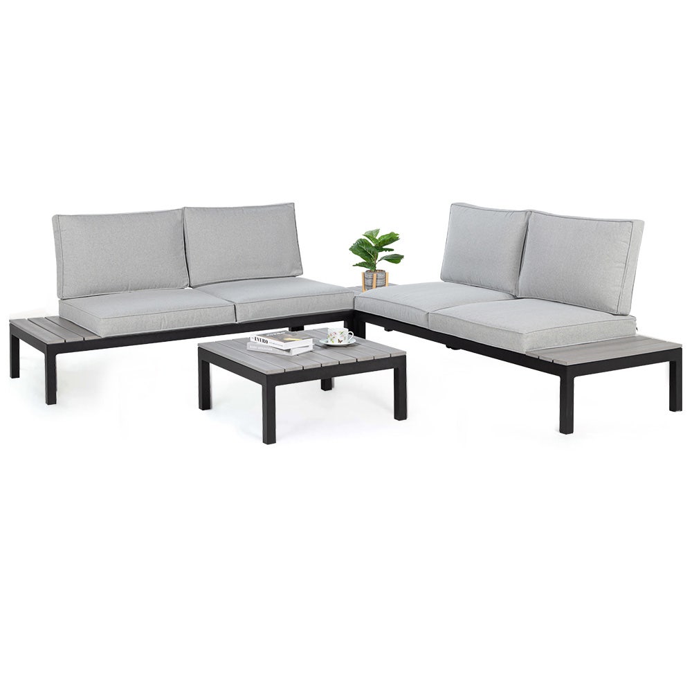 FORTIA 4pc Outdoor Furniture Set - 4 Seater Lounge with Chairs & Side ...